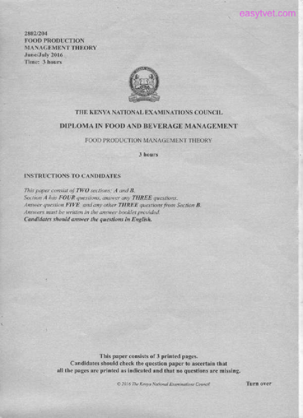 2016 july - Summary - easytvet FOOD PRODUCTION MANAGEMENT THEORY 2016 ...