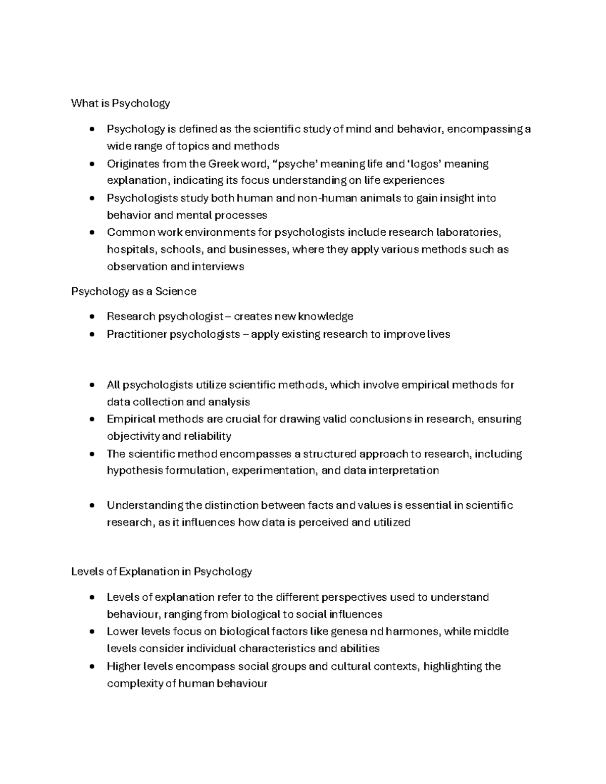 Introduction to Psychology (PSY101): Key Concepts and Historical ...