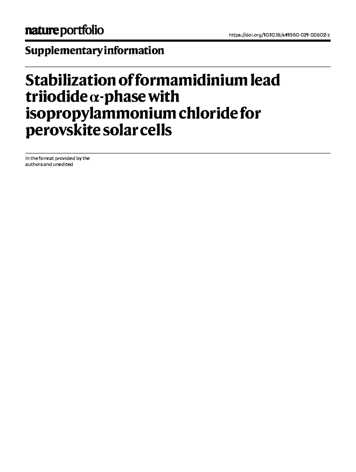 Supplymentry nature paper - Stabilization of formamidinium lead ...
