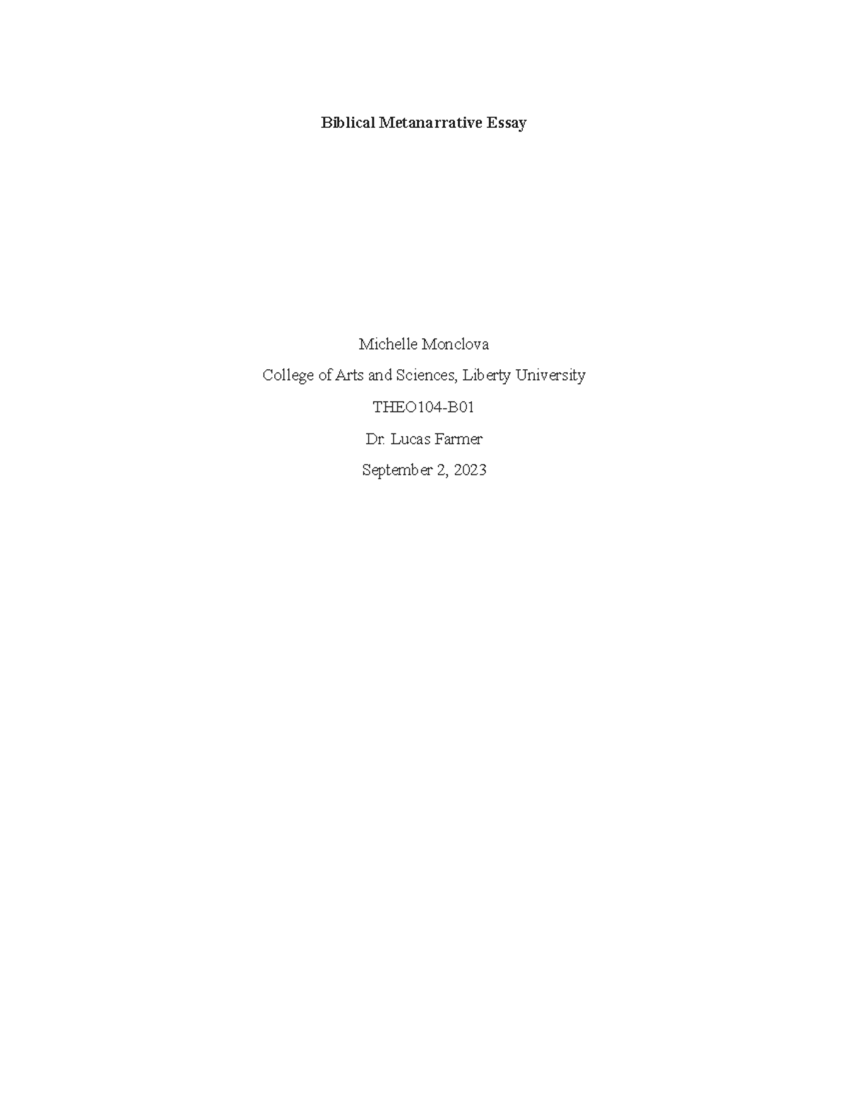 Biblical Metanarrative Essay - THEO104-B Insights and Reflections - Studocu