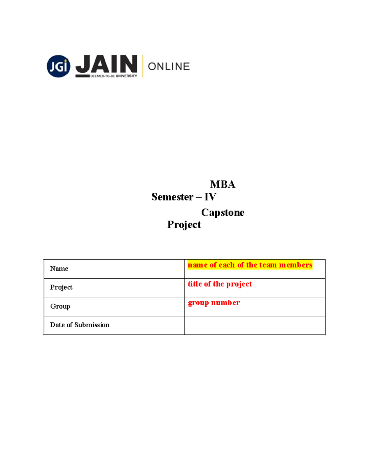 Capstone Project Report - Final MBA Semester IV Template - Studocu