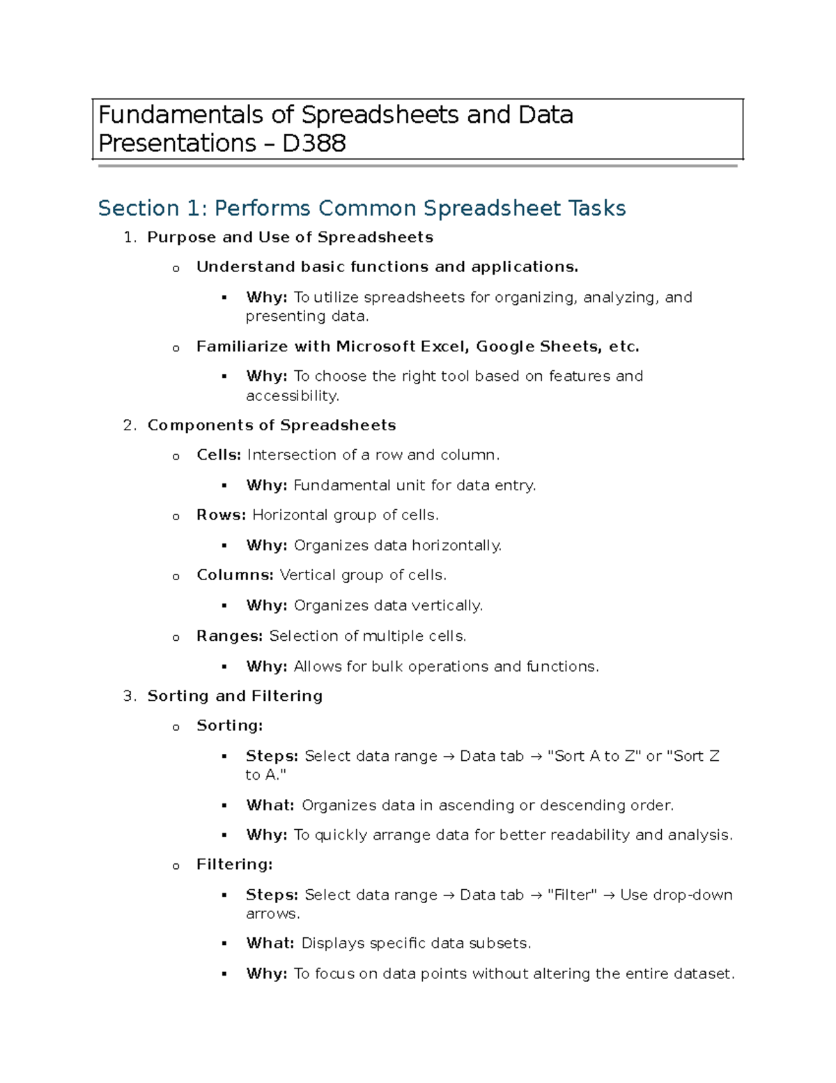 Fundamentals of Spreadsheets & Data Presentations - D Guide - Studocu