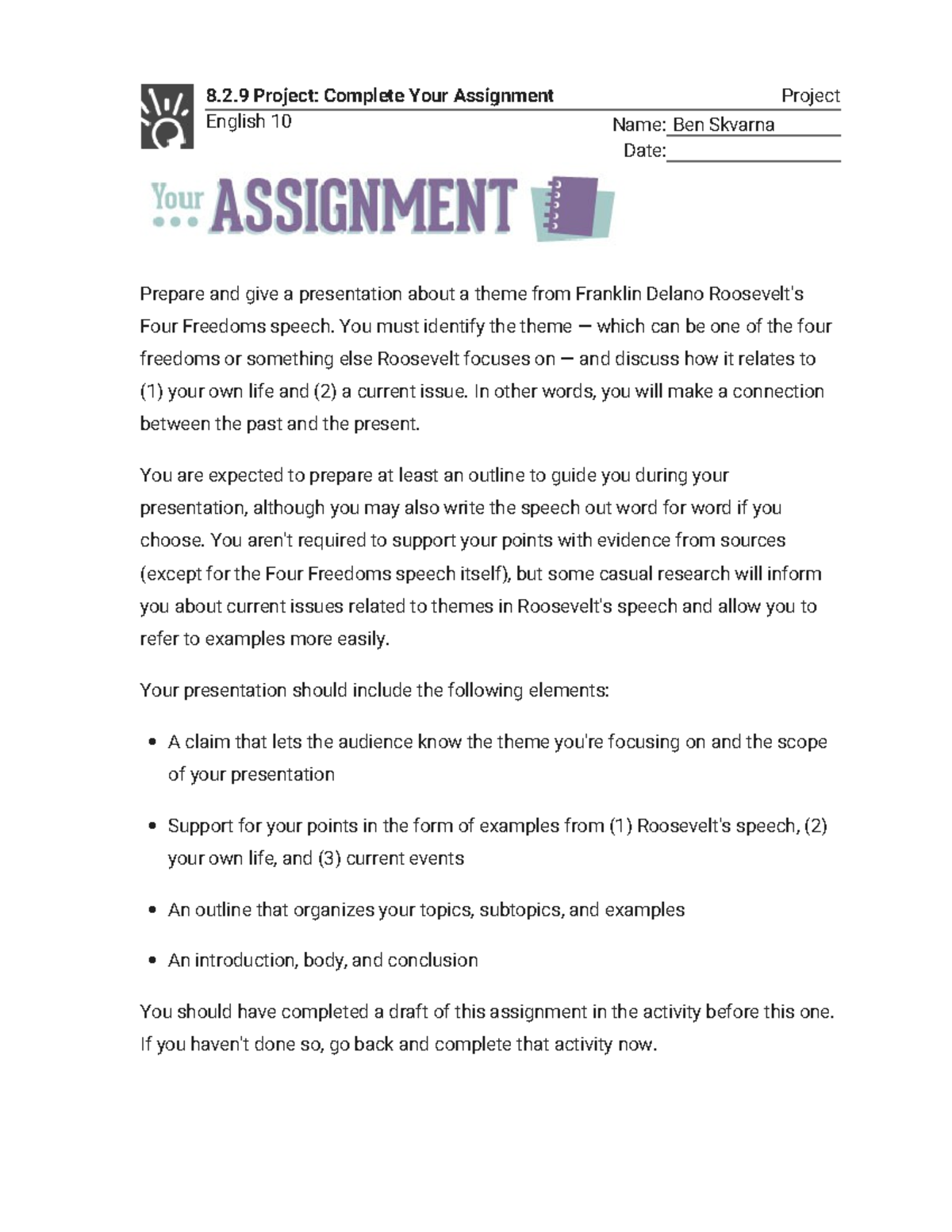 8.2.9 Project: Analyzing Themes in FDR's Four Freedoms Speech - English ...