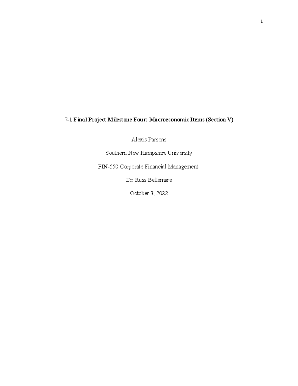 FIN 550 7-1 Final Project Milestone Four: Macroeconomic Analysis - Studocu