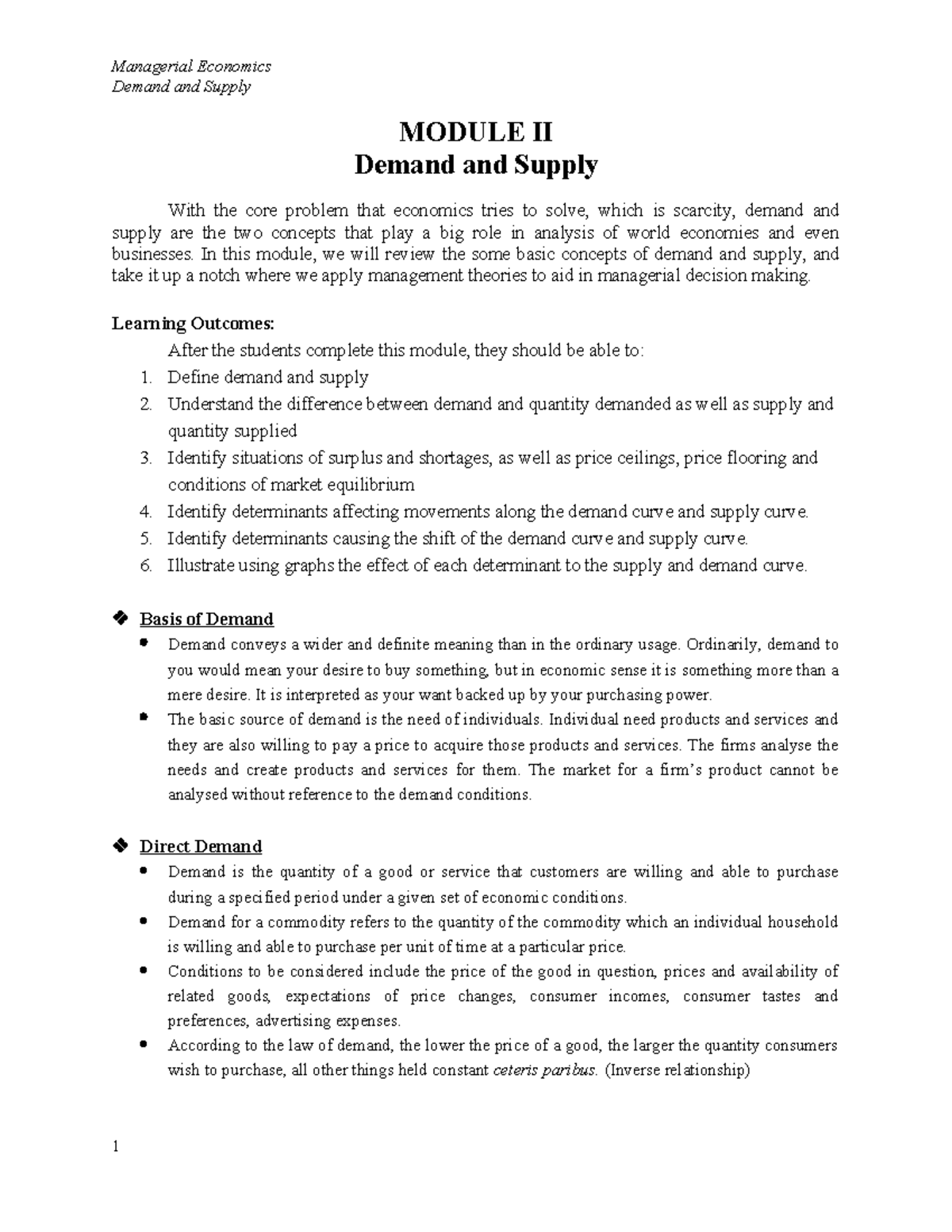 Managerial Economics: Module II - Demand and Supply Analysis - Studocu