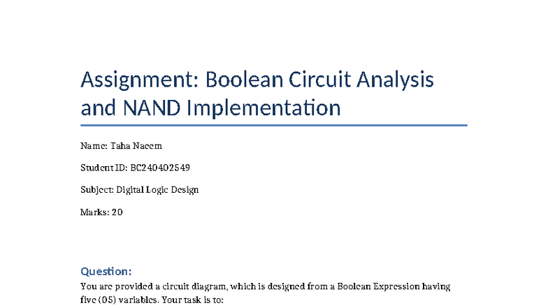 Boolean Circuit Assignment: NAND Implementation & Analysis - Studocu