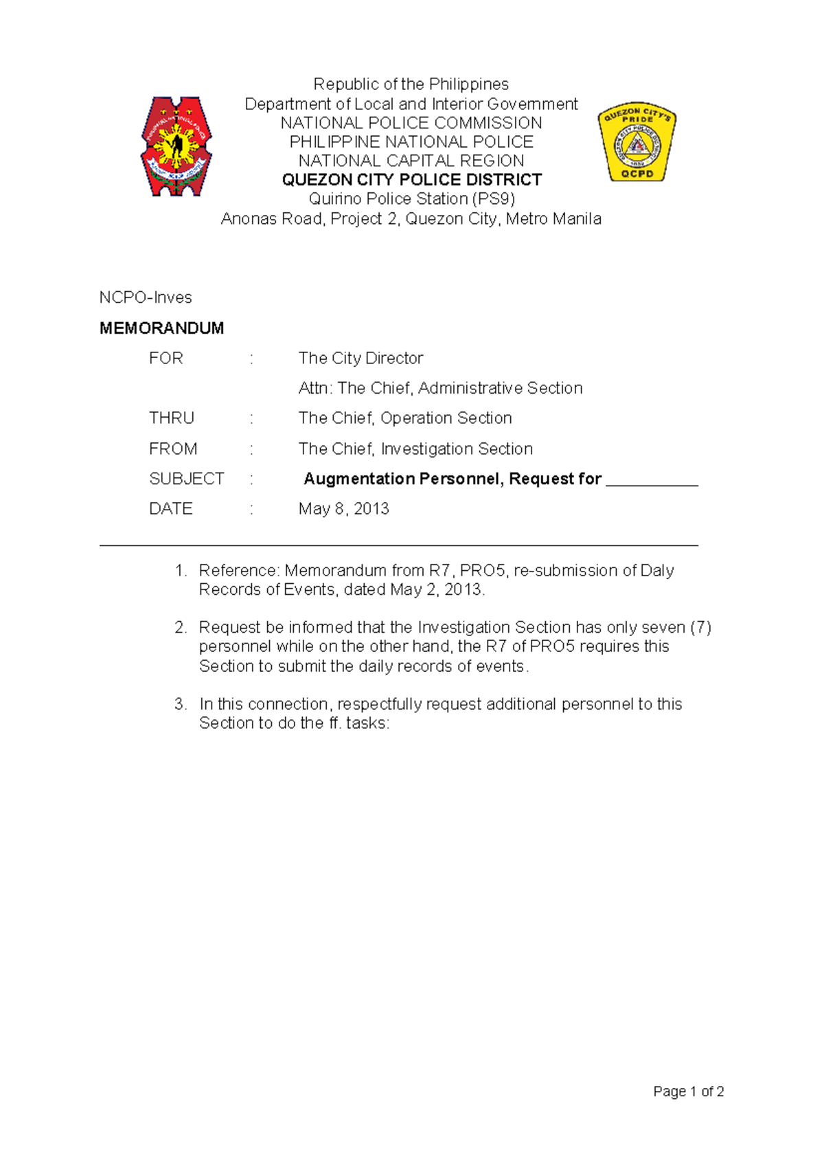 Sample-of-Memorandum 1 - Republic of the Philippines Department of ...