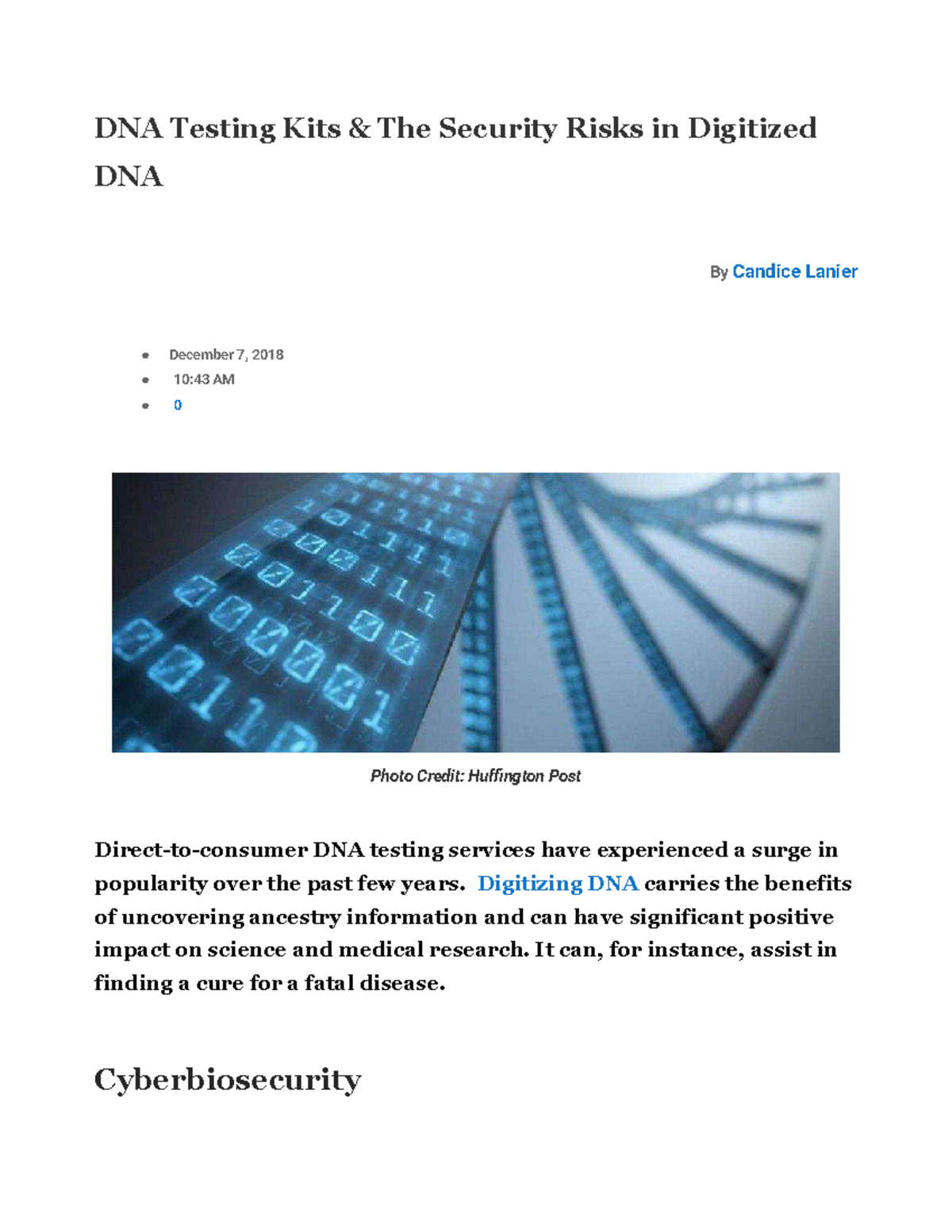U1L12 DNA Testing Kits: Analyzing Security Risks in Digitized DNA - Studocu