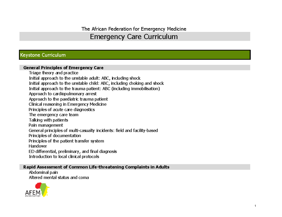AFEM-Curriculum - emergency medicine - The African Federation for ...