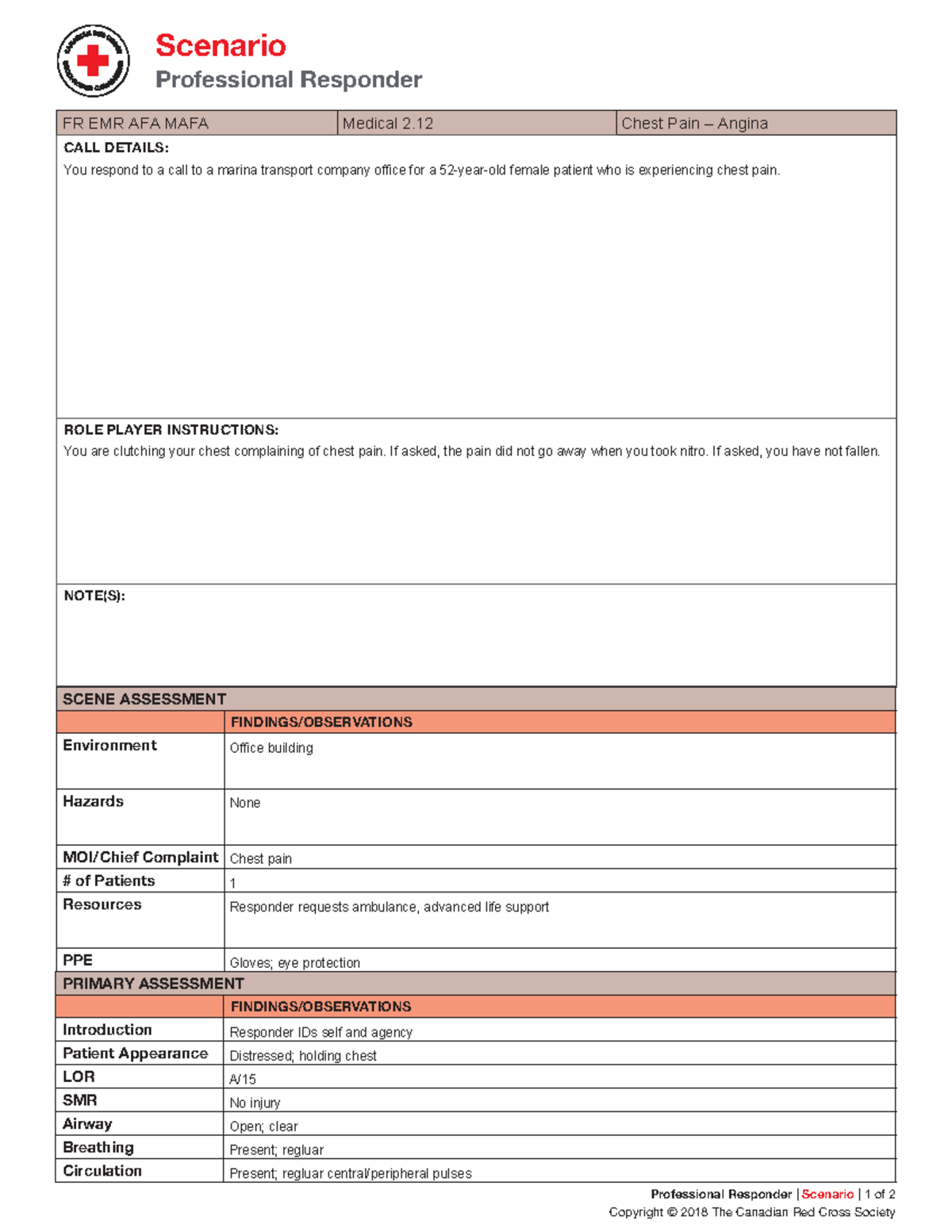 PR Scenarios Medical 2: Chest Pain Angina Response Simulation - Studocu