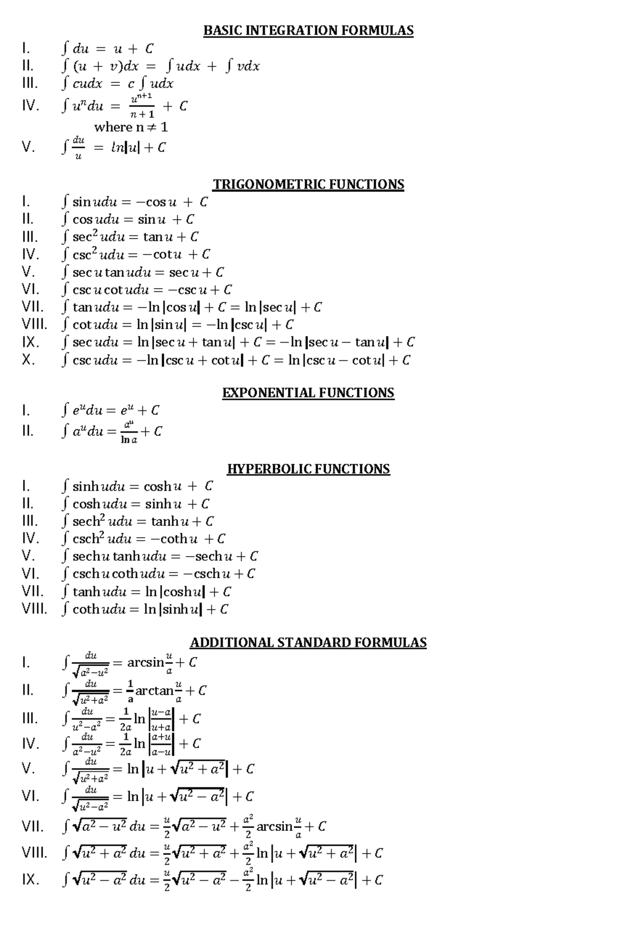Basic Integration Formulas and Trigonometric Functions (MATH 101) - Studocu