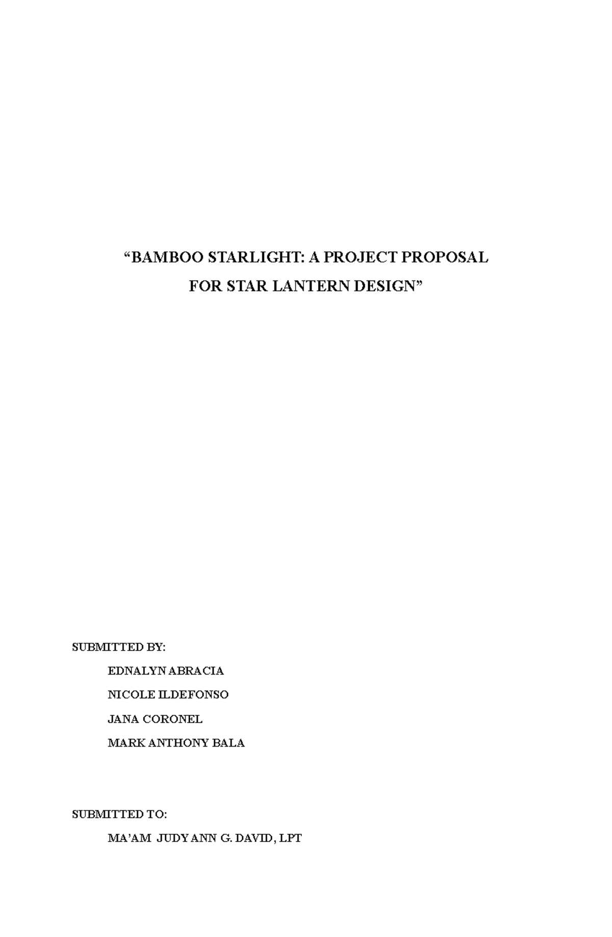 STARLIGHT: Project Proposal for Sustainable Bamboo Lantern Design - Studocu