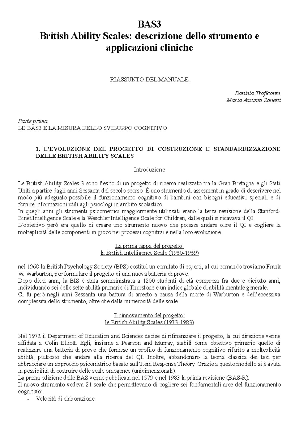 BAS3: Riassunto delle British Ability Scales e Applicazioni Cliniche ...