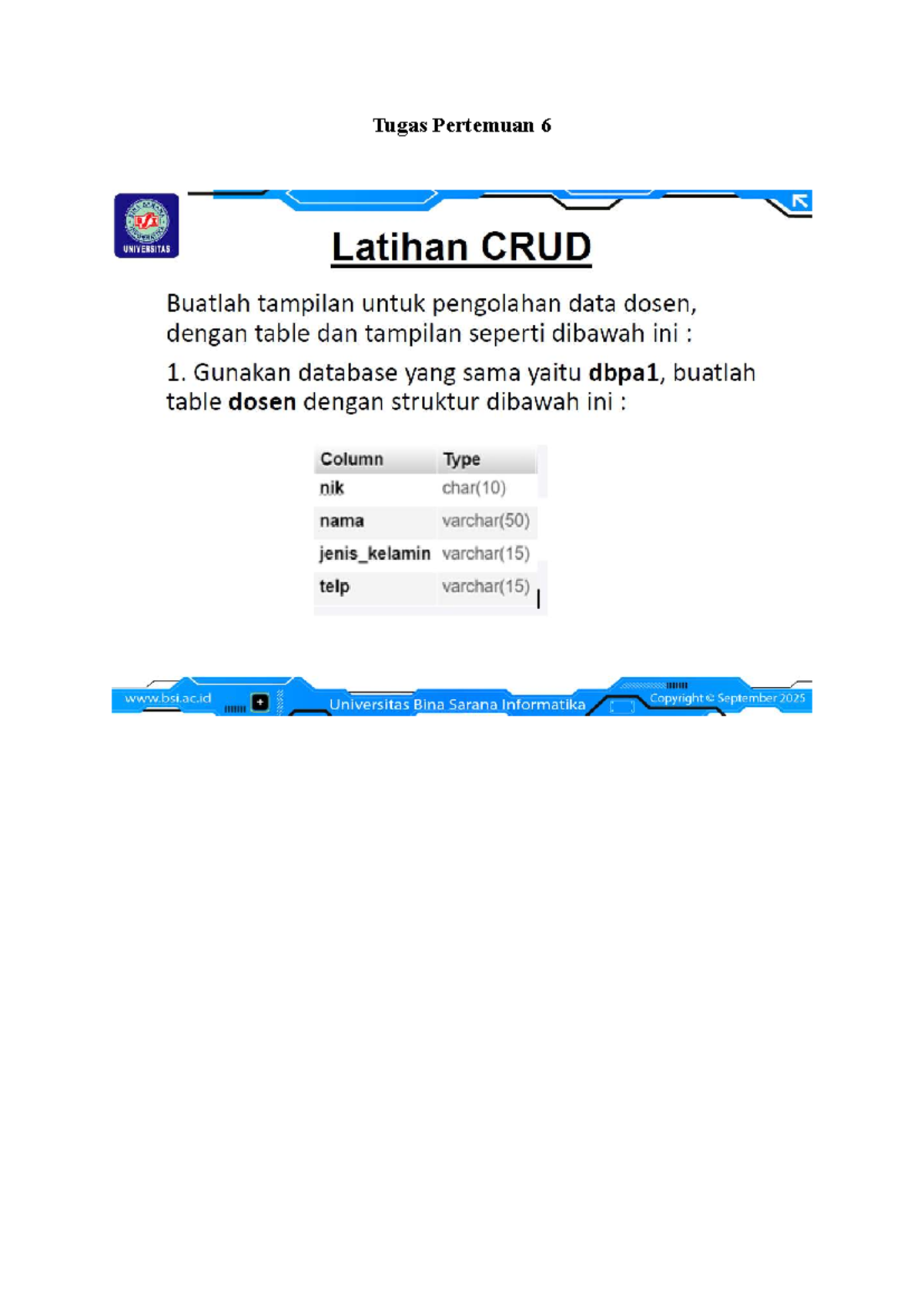 Tugas Pertemuan 6: Latihan CRUD Data Dosen - Program Akuntansi - Studocu