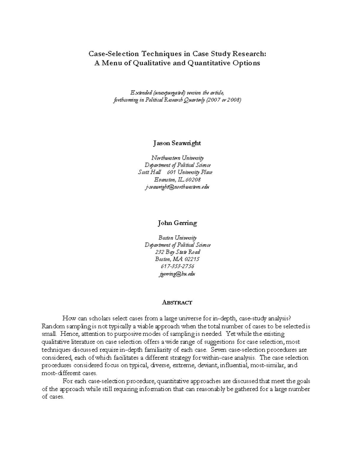 Case Selection Techniques: Insights on Case Study Research - Studeersnel