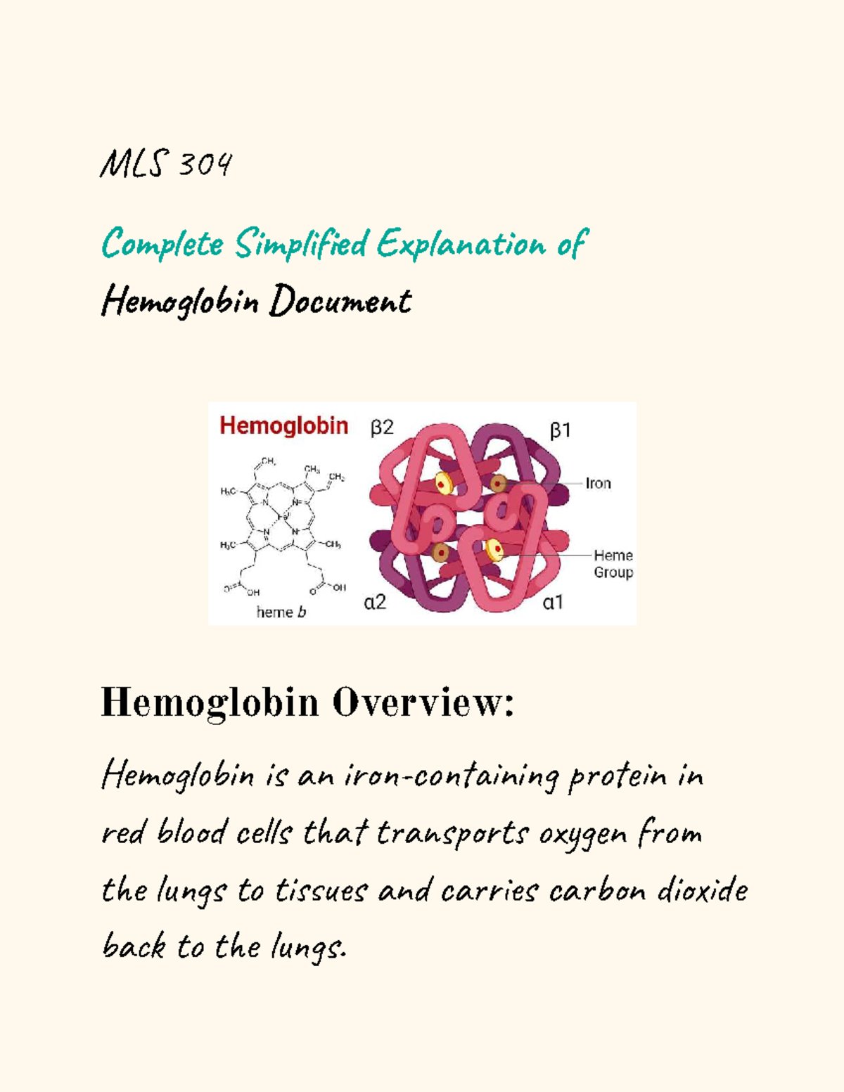 MLS 304 Final Exam Study Guide: Hemoglobin Overview and Disorders - Studocu