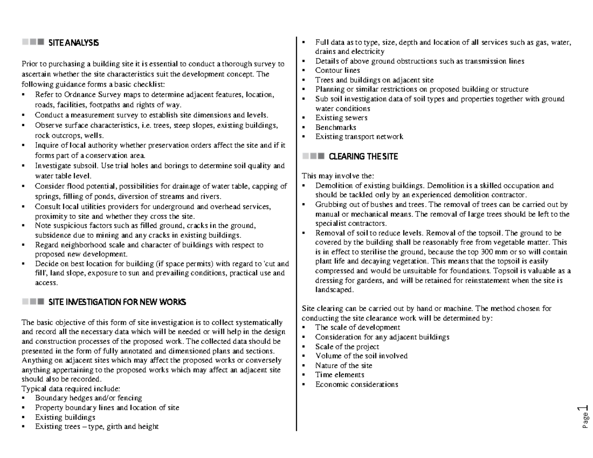 SITE Analysis - LECTURE NOTES for Building Development Planning - Studocu