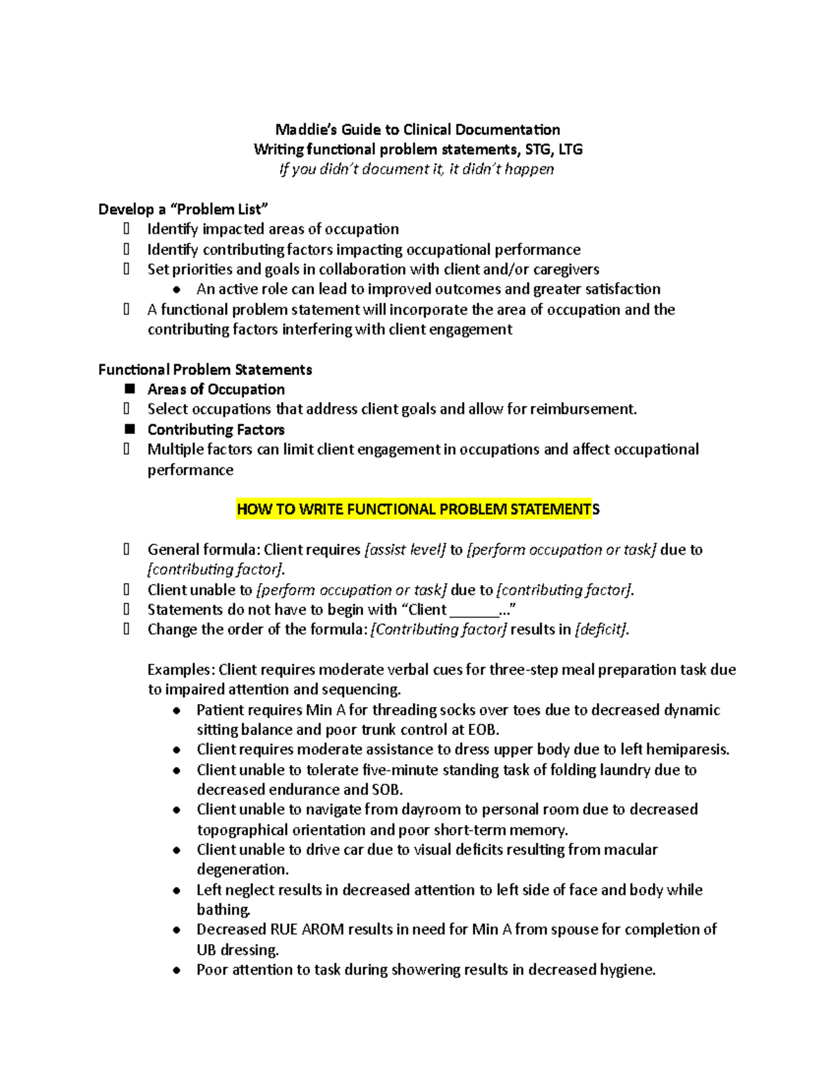 Writing functional problem statements and goals Study Guide - Maddie’s ...