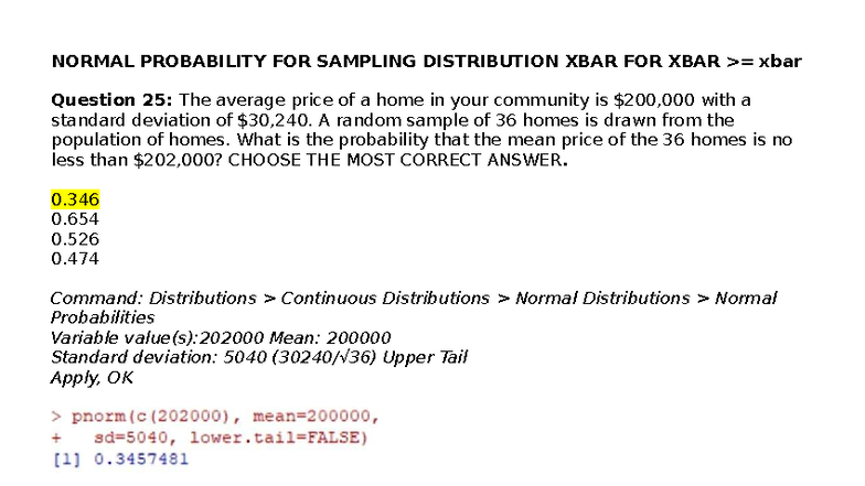 Normal Probability and Sampling Distribution XBAR Practice (06) - Studocu