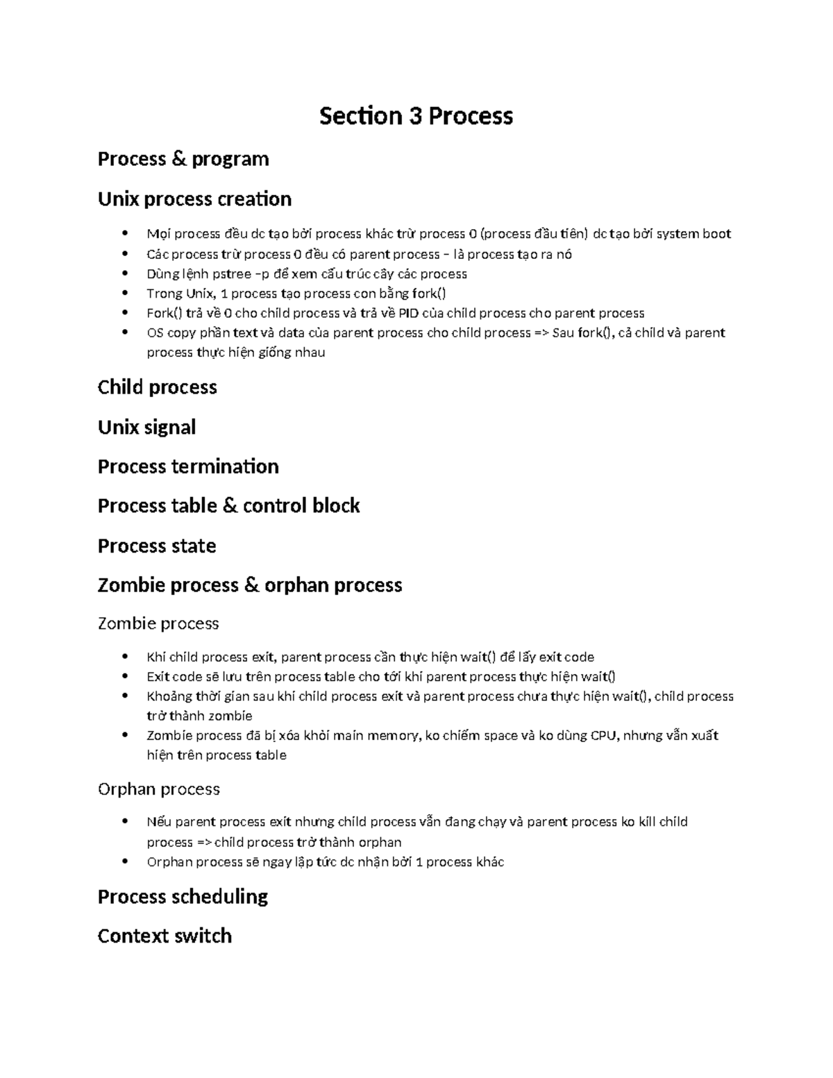 Note operating system - Section 3 Process Process & program Unix ...
