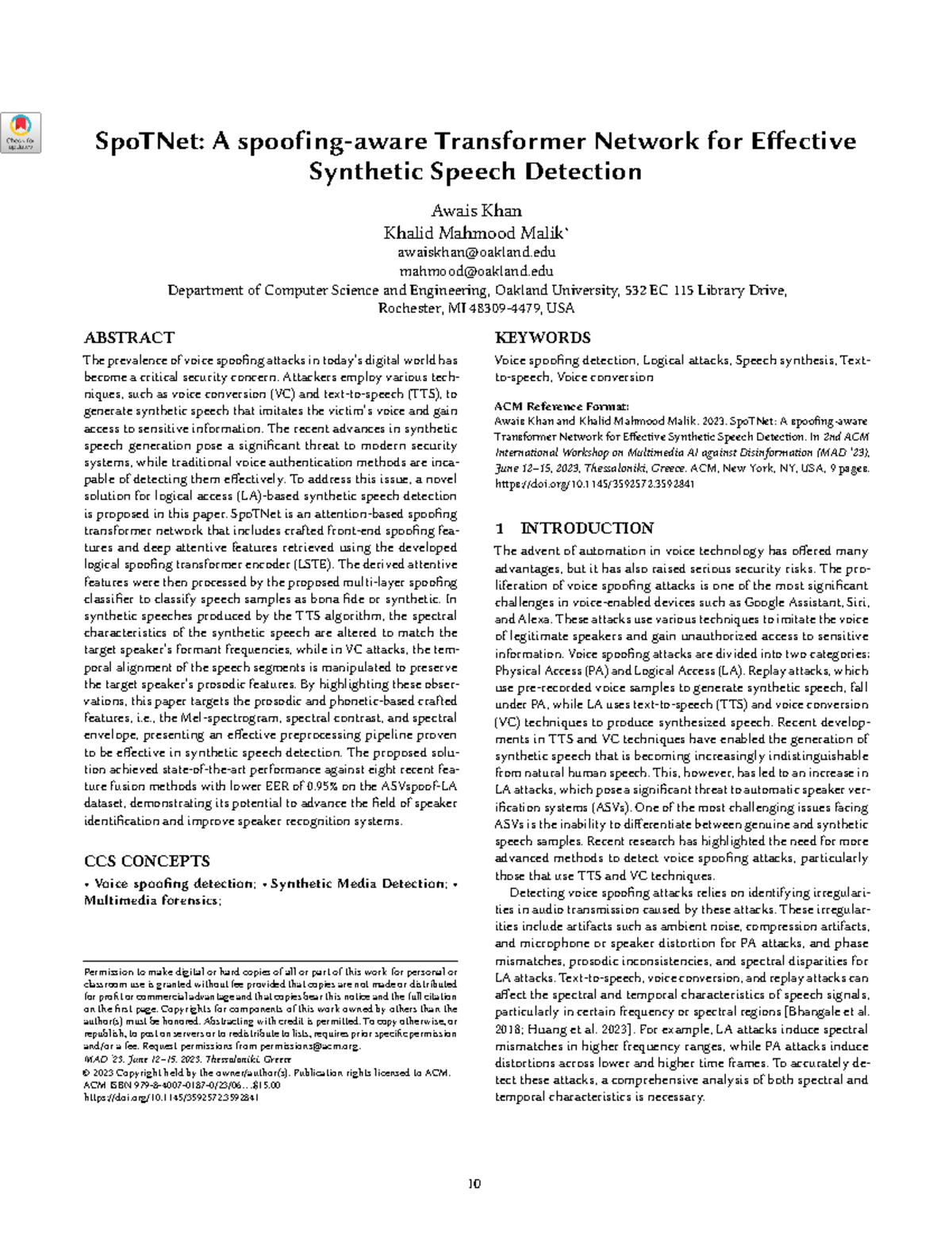Spotnet - Spoofing aware transformer network for Anti spoofing ...