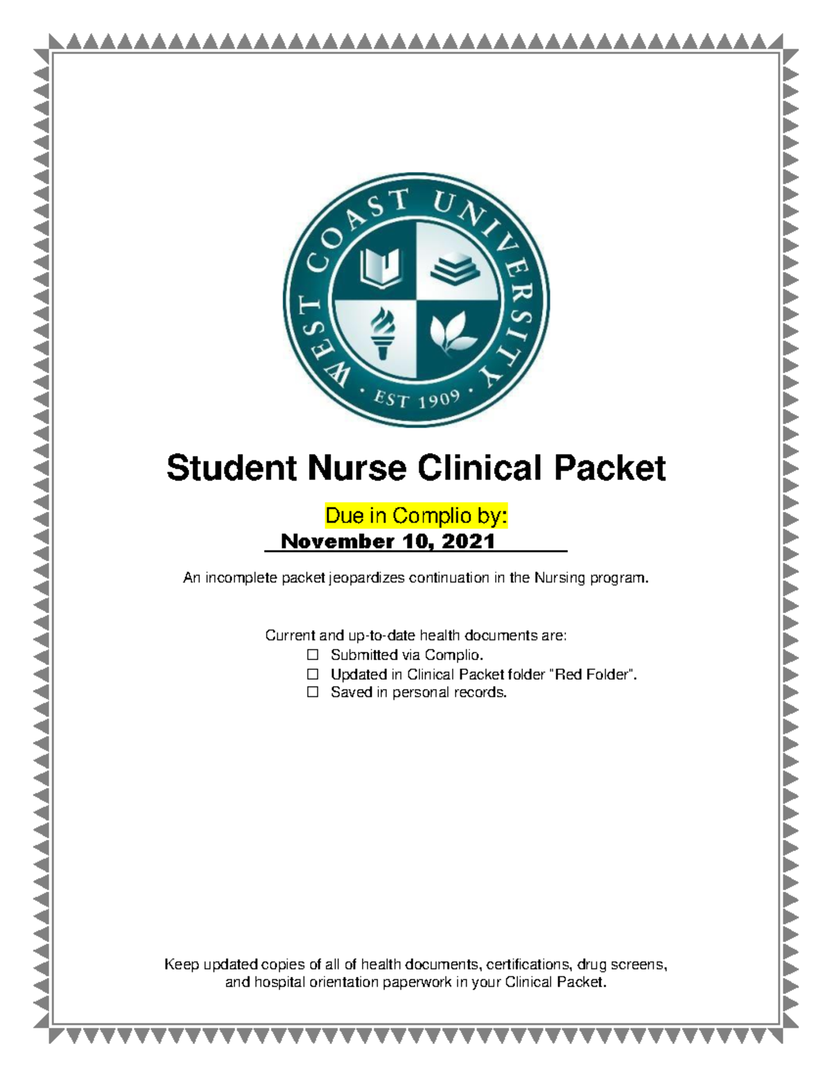 Student Nurse Clinical Packet 8-27-2021 - Student Nurse Clinical Packet ...
