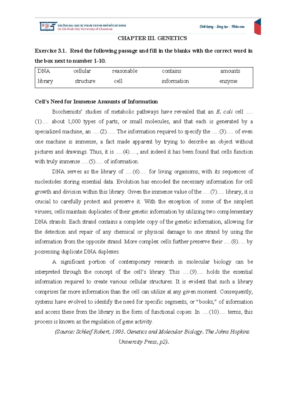 CHAPTER 3 EXERCISES: GENETICS Fill in the Blanks Activity - Studocu