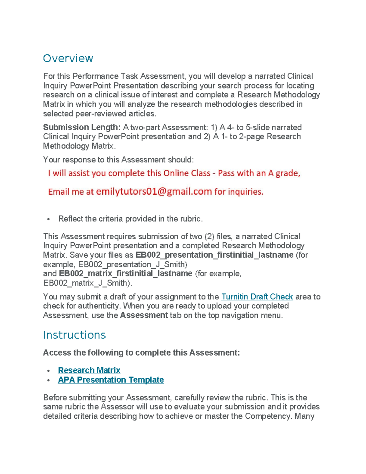EB002 Clinical Inquiry Presentation & Research Methodology Matrix - Studocu