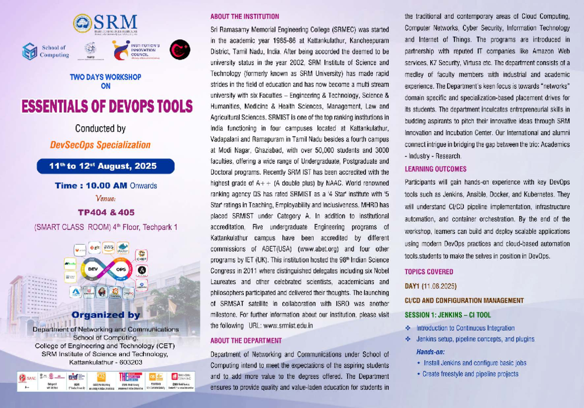 DevOps Workshop Brochure - TP404 405 at SRMIST (Aug 11-12, 2025) - Studocu