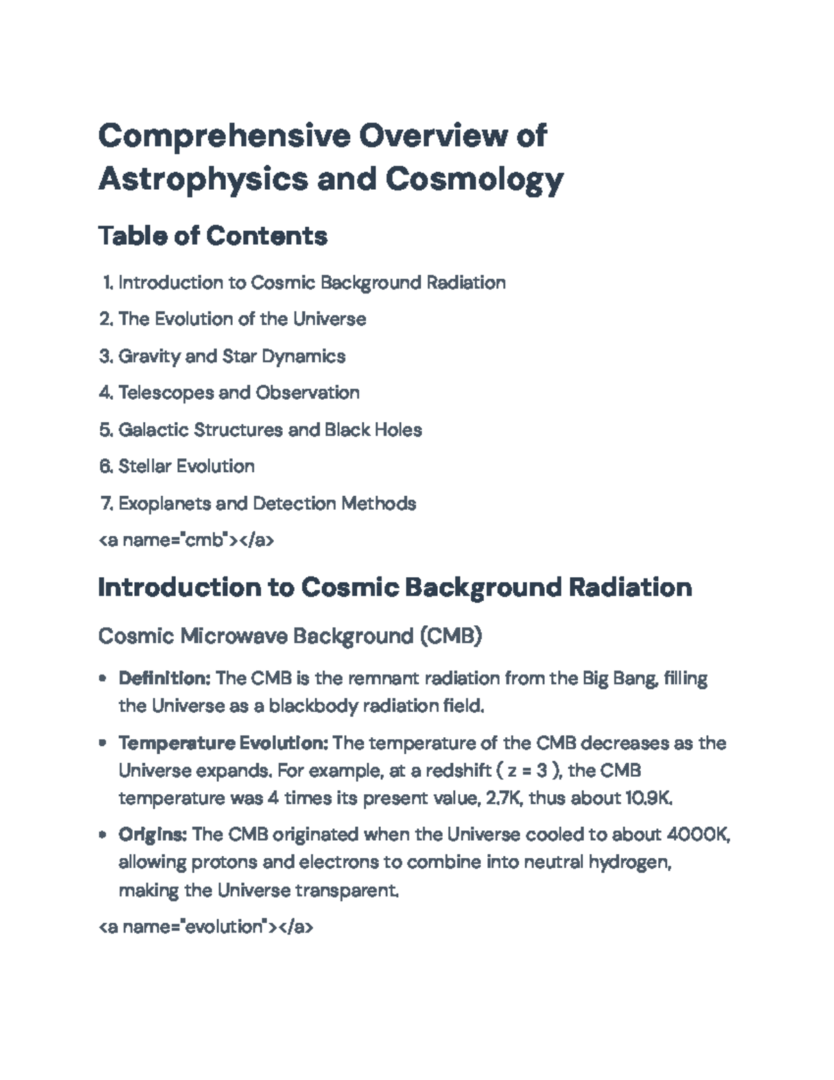 Comprehensive Overview of Astrophysics and Cosmology (ASTR 101 ...