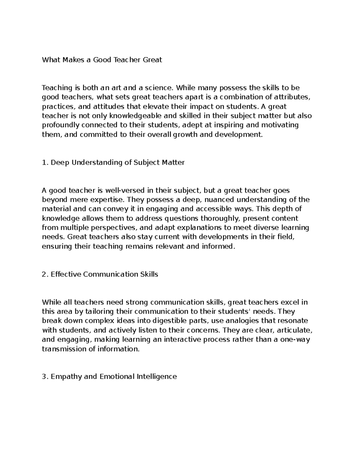 Document (10) - Notes - What Makes a Good Teacher Great Teaching is ...