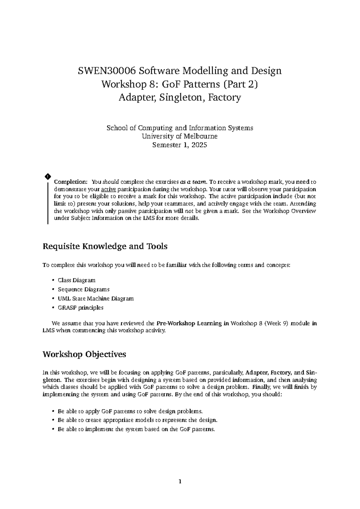 Software Modelling and Design Workshop 8: GoF Patterns (Adapter ...