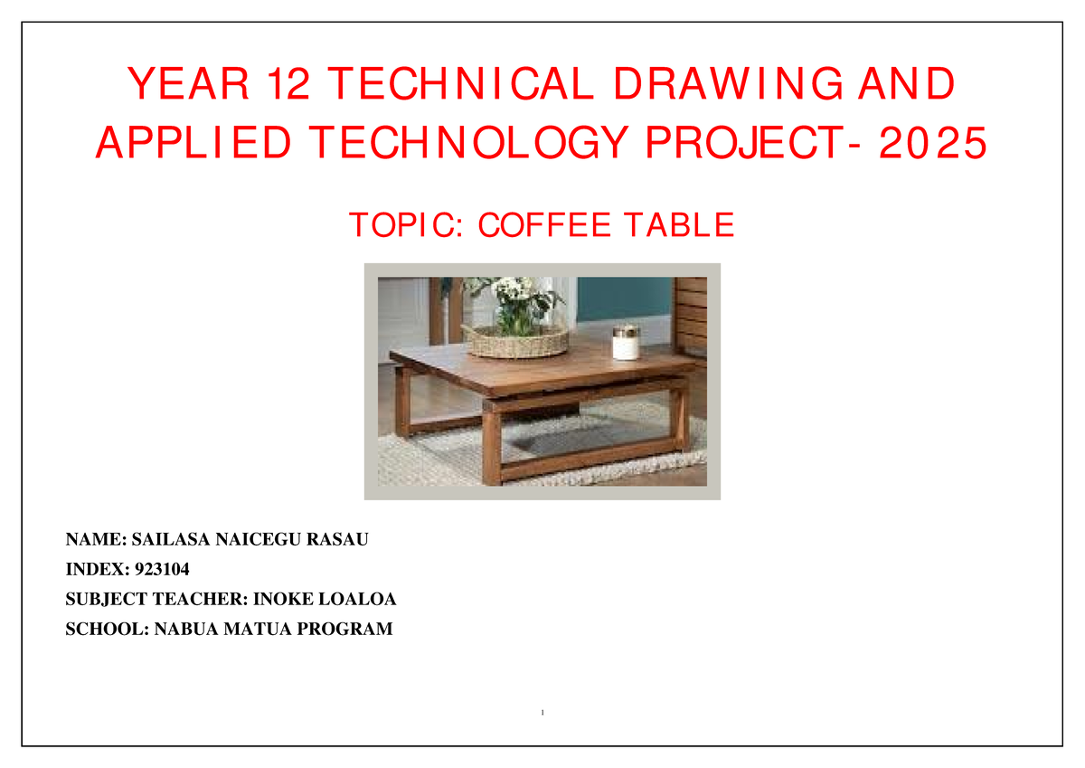YEAR 12 TECHNICAL DRAWING PROJECT: COFFEE TABLE DESIGN 2025 - Studocu