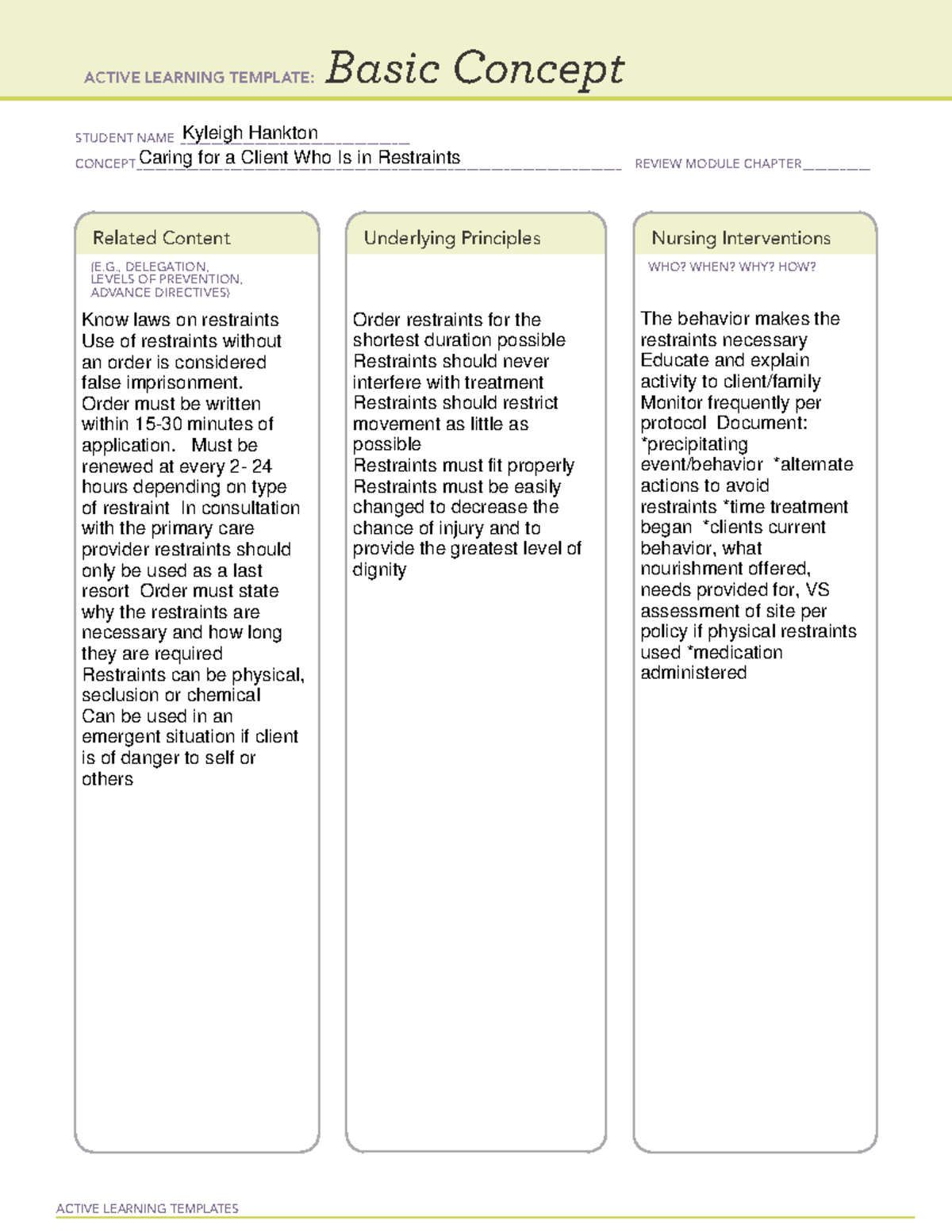 Caring for a Client in Restraints: Active Learning Template for Nursing ...