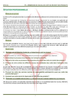 BTS CG P5 - Corrections Exercices Coûts et Décisions de Gestion - Studocu