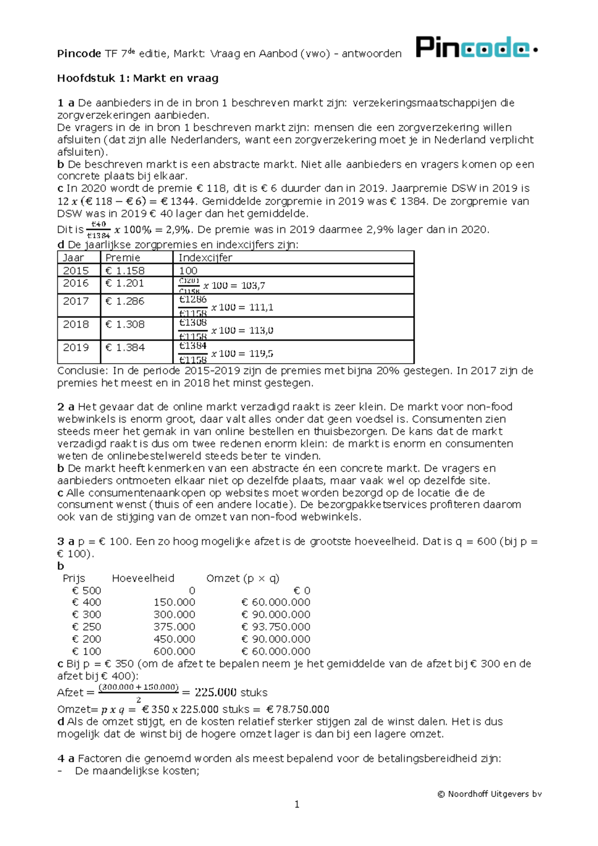 Markt Vraag en Aanbod: Antwoorden op Pincode Katern 2 (7e ed ...