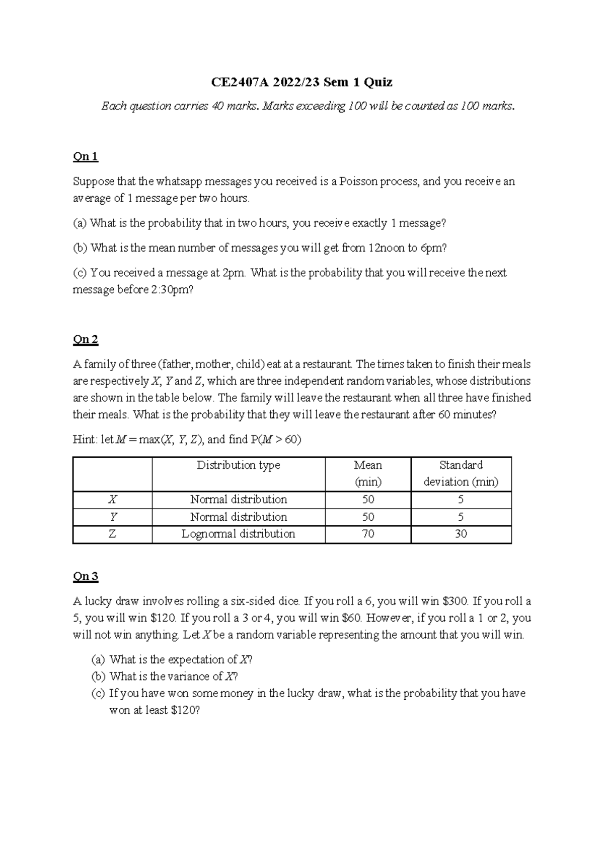 CE2407A 2022/23 Sem 1 Quiz - Practice Questions and Solutions - Studocu