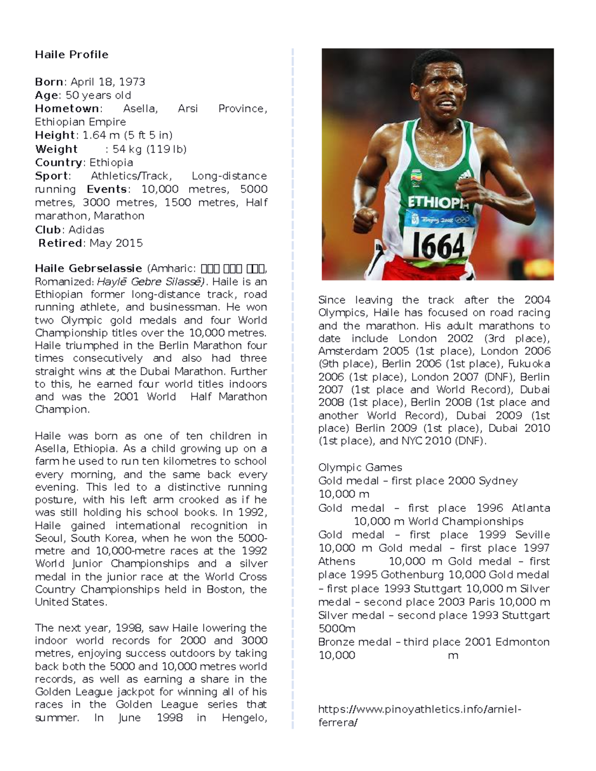 Haile Gebrselassie: Profile of an Ethiopian Athletic Legend - Studocu