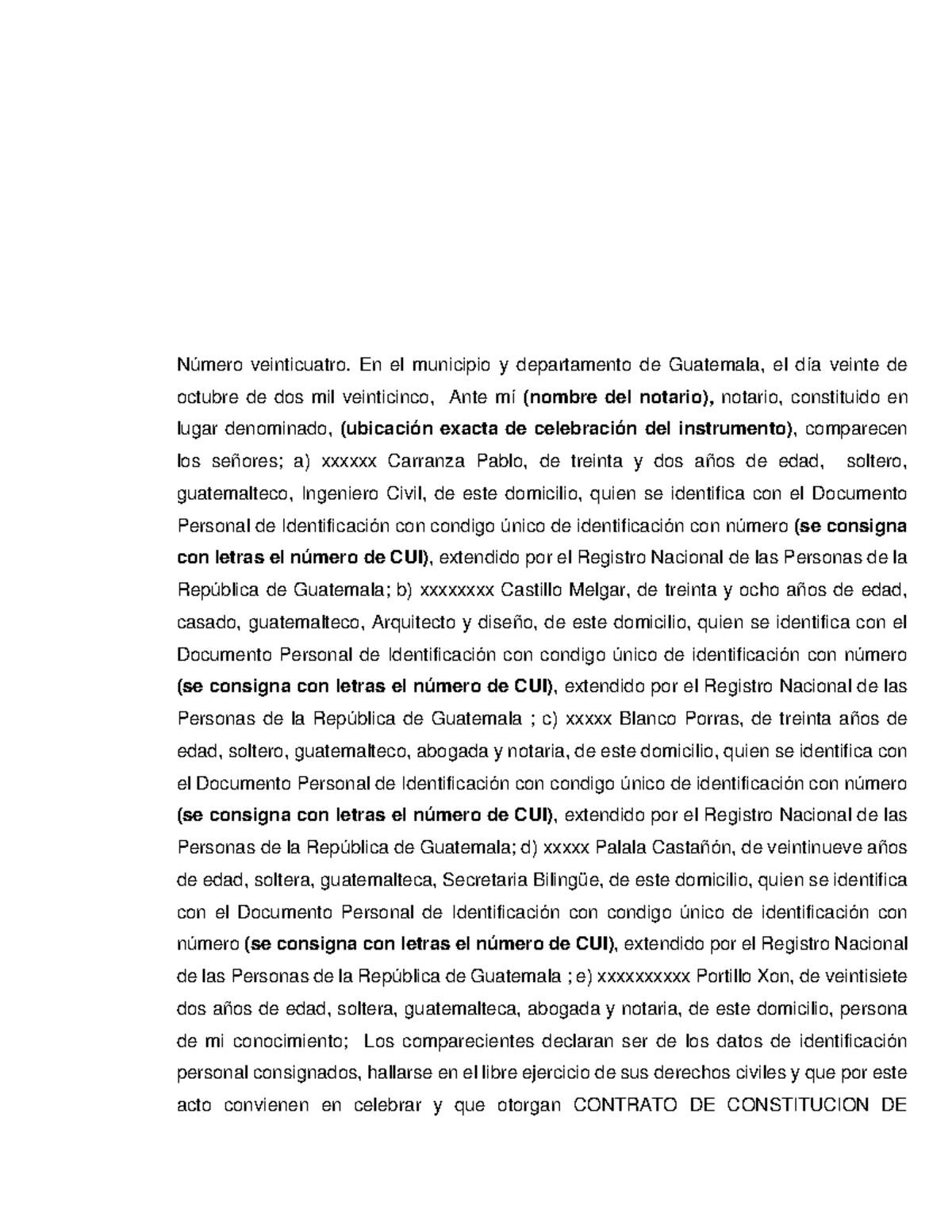 Acta de Constitución de Sociedad Civil - Guatemala 2025 - Studocu
