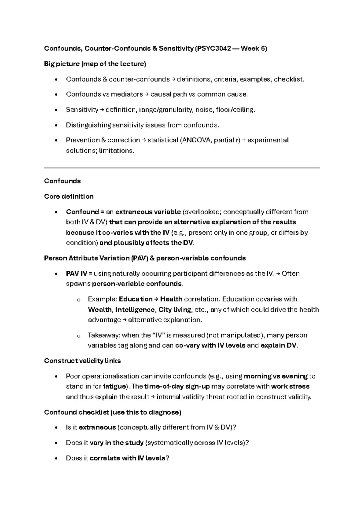 Lecture 6: Confounds and Sensitivity in PSYC3042 Analysis - Studocu