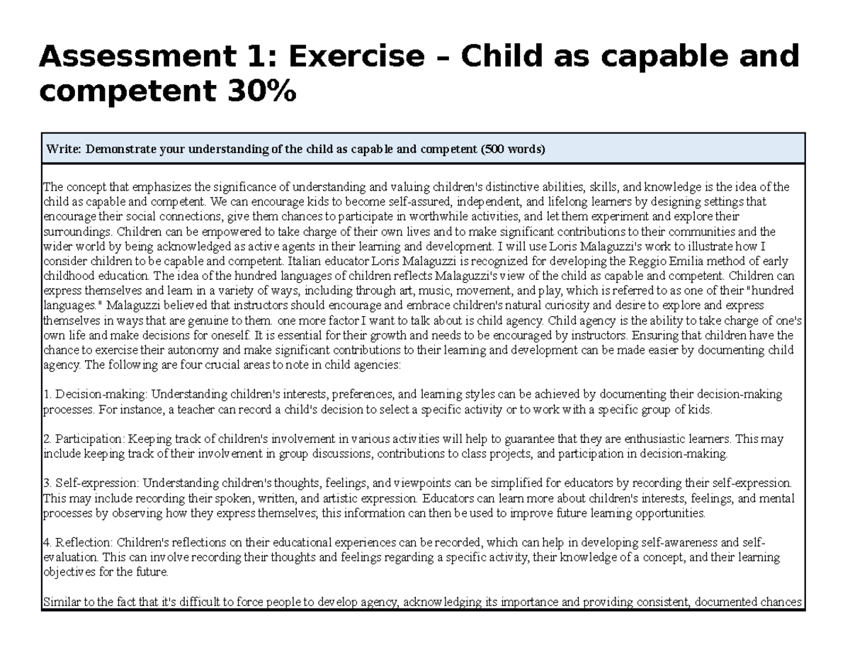ECE6009 Assessment 1: Understanding the Child as Capable & Competent ...