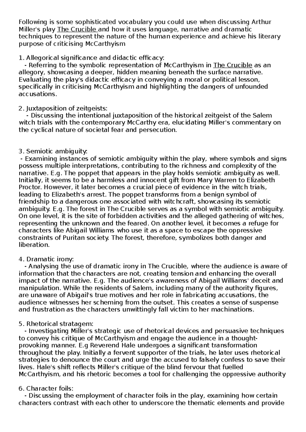 Vocab for The Crucible: Analyzing Language & Themes in Arthur Miller's ...