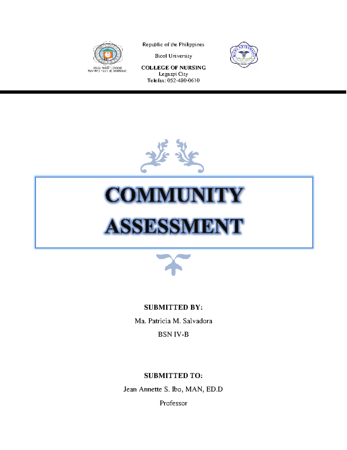 EMs Barrio Community Assessment for BSN IV-B Course 2023 - Studocu