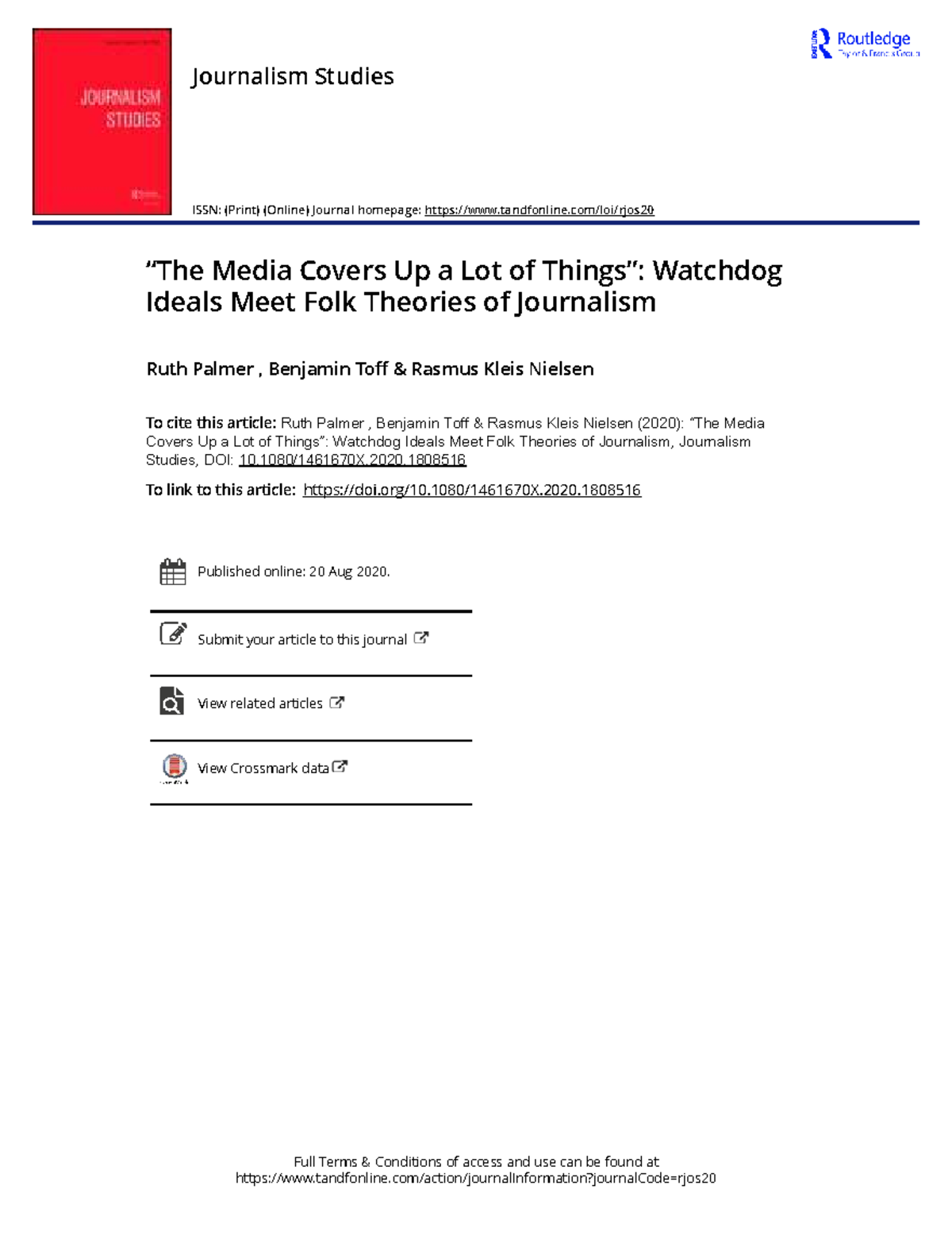 Watchdog Journalism and Folk Theories: Insights from UK & Spain Interviews - Studocu