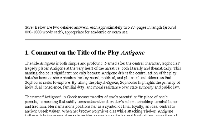 Antigone (ENG 101) - In-Depth Analysis and Tragic Themes - Studocu