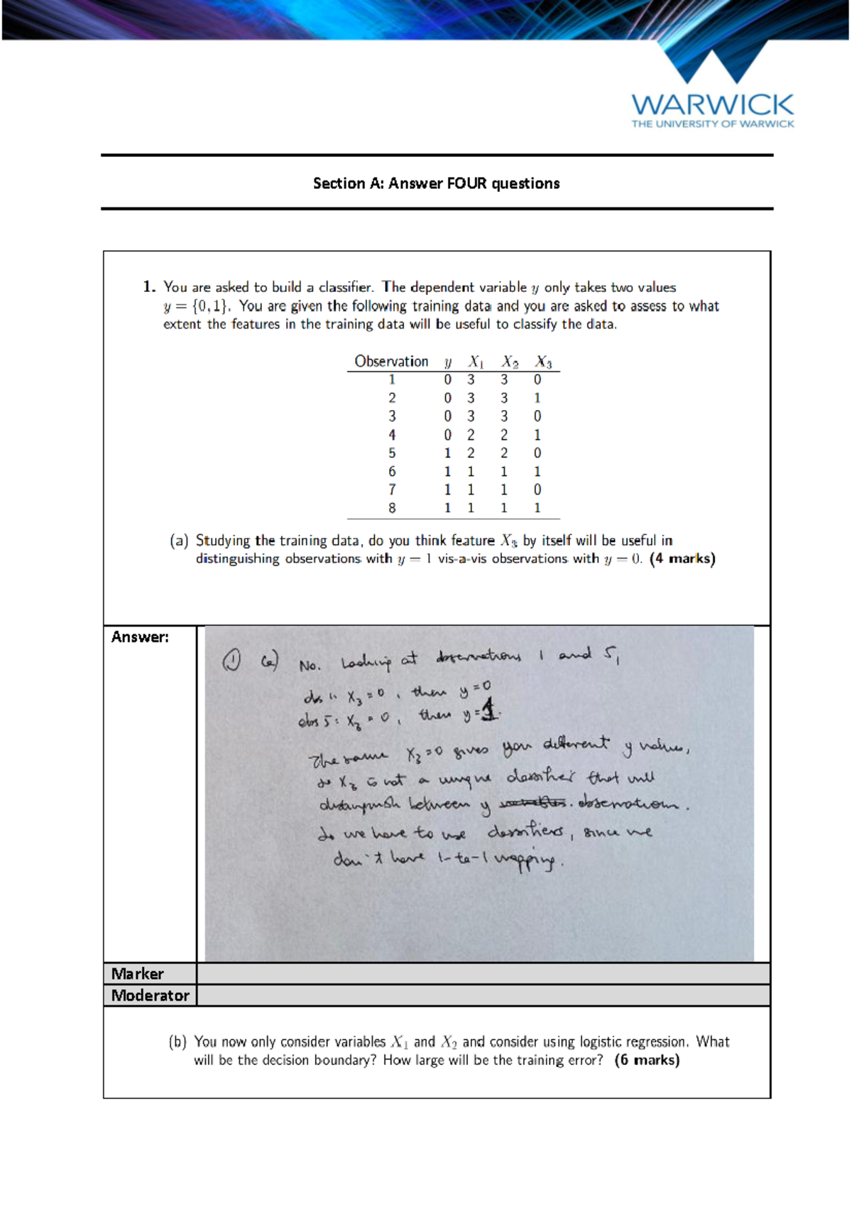 Warwick applications of data science may 2021 - Section A: Answer FOUR ...