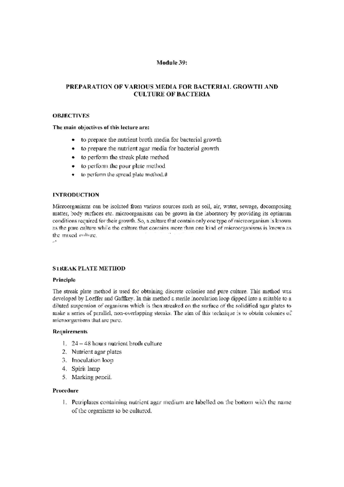 Module 39: Preparation of Media for Bacterial Growth and Culture - Studocu