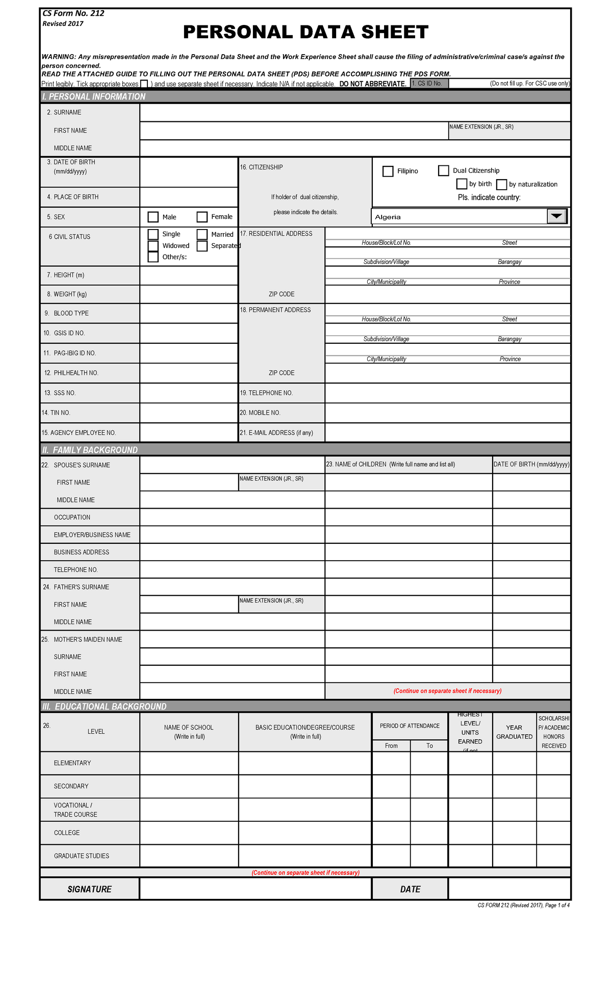 01-Personal data-Sheet - Print legibly. Tick appropriate boxes ( ) and ...