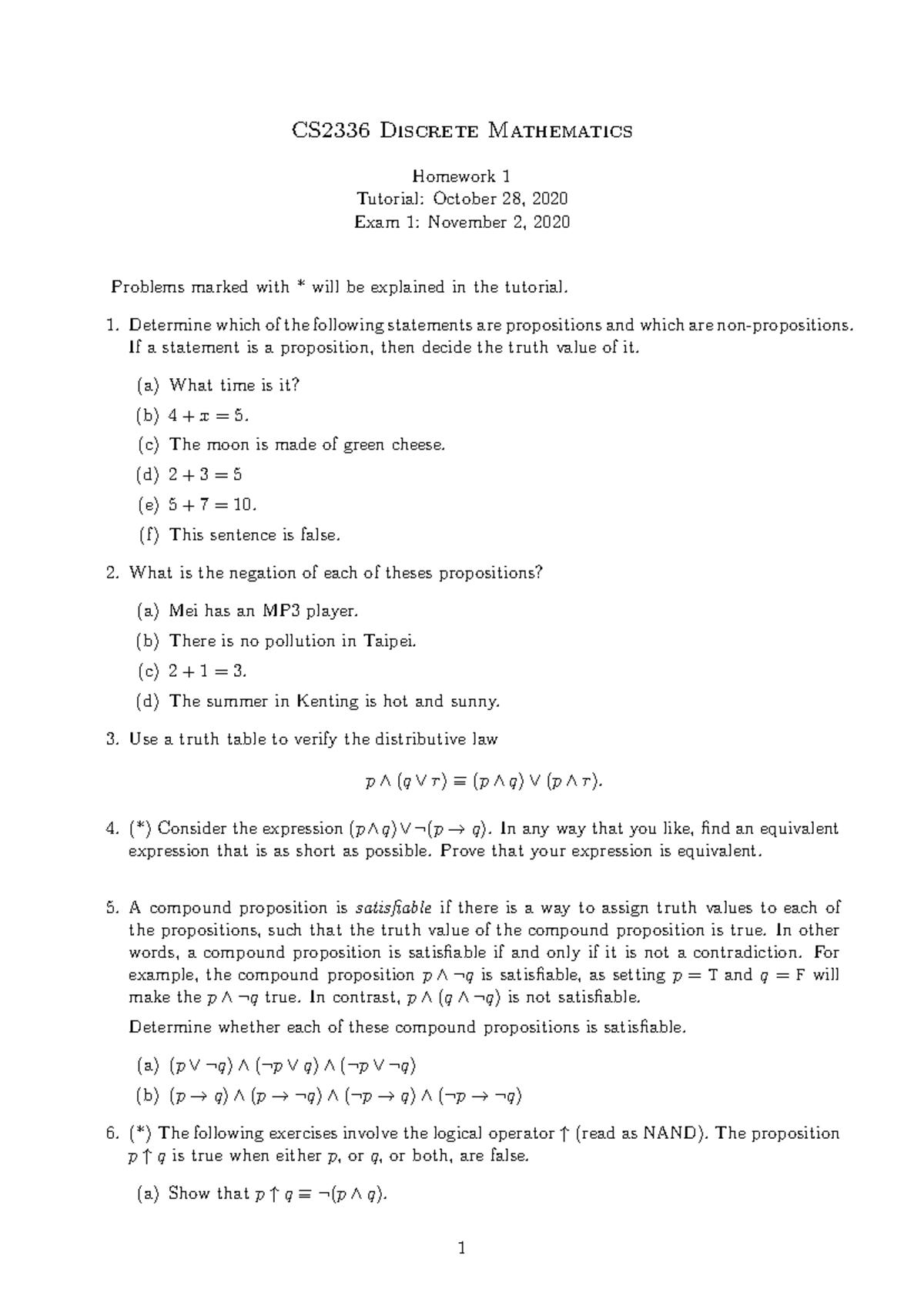 CS2336 Assignment 1: Discrete Mathematics Homework Solutions - Studocu