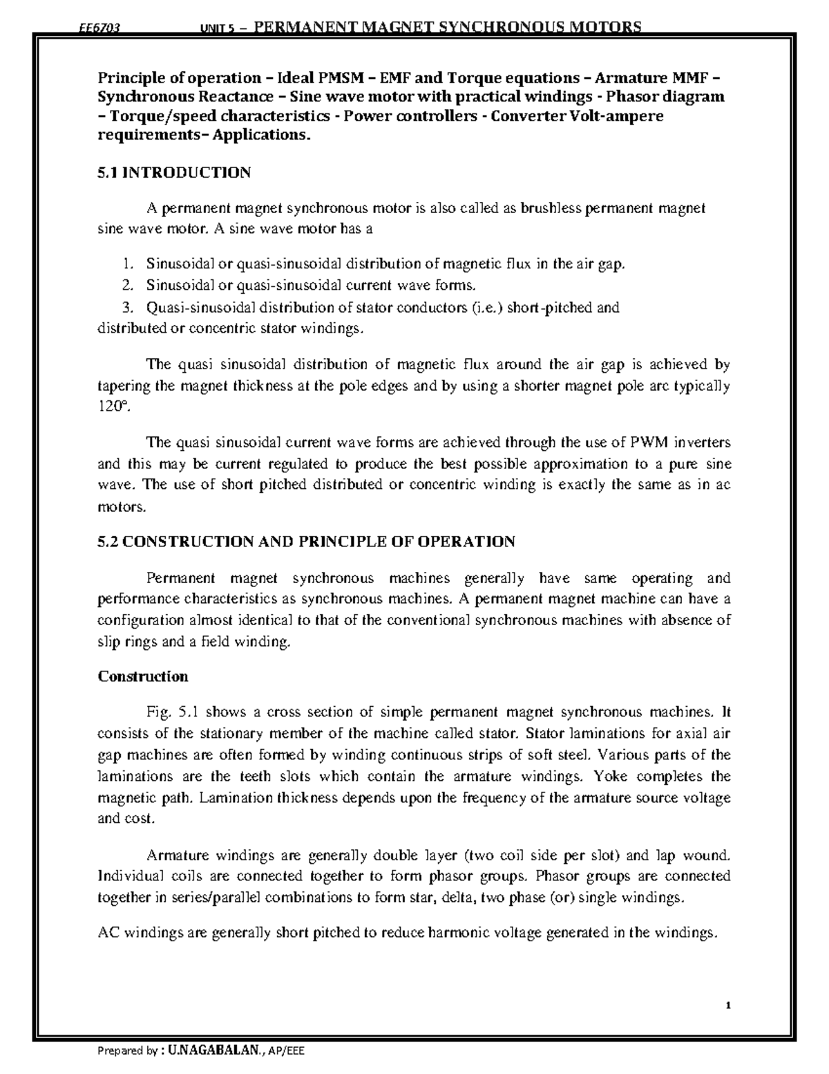 Final Exam Notes on Special Electrical Machines: Permanent Magnet ...